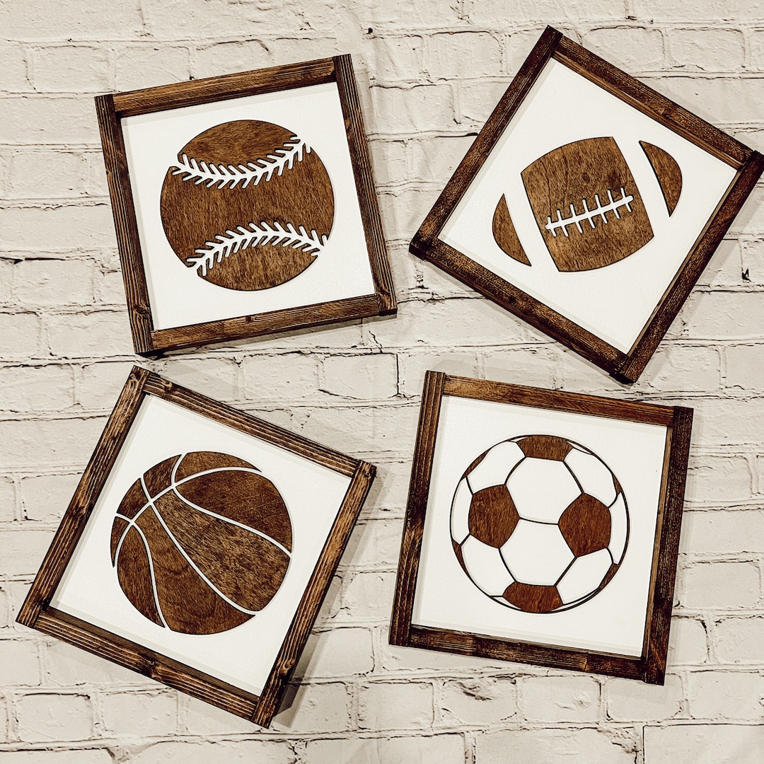 Sports Ball Wood Signs * Set of 4 * Boys Room * Playroom Kids Room Sign ...