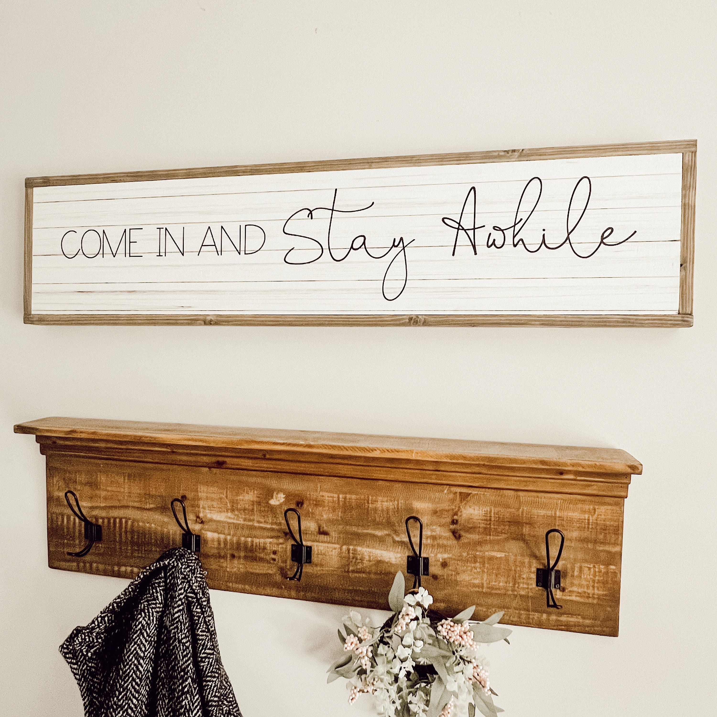 Come in and Stay Awhile Wood Sign - Entryway Shiplap Decor - Etsy