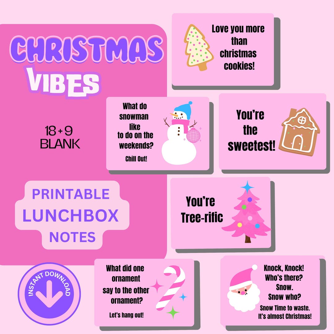 Christmas Lunchbox Note, Printable Lunchbox Note, Girls Lunchbox Note ...