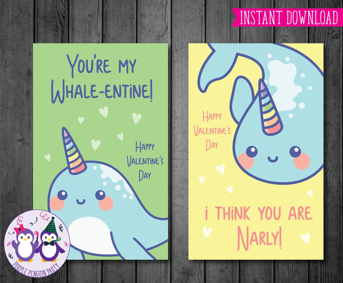 Narwhal Valentine's Cards for Kids Cute Whale Unicorn - Etsy