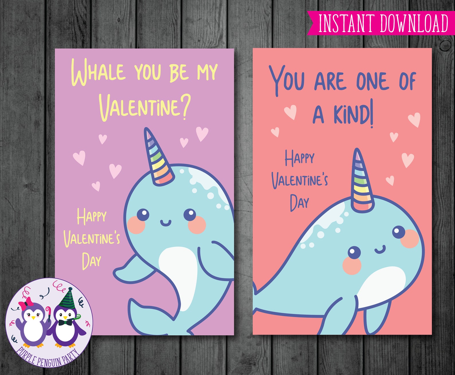 Narwhal Valentine's Cards for Kids Cute Whale Unicorn - Etsy