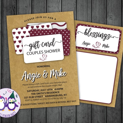 Couples Shower Invitation Gift Card Invitation Printable - Etsy