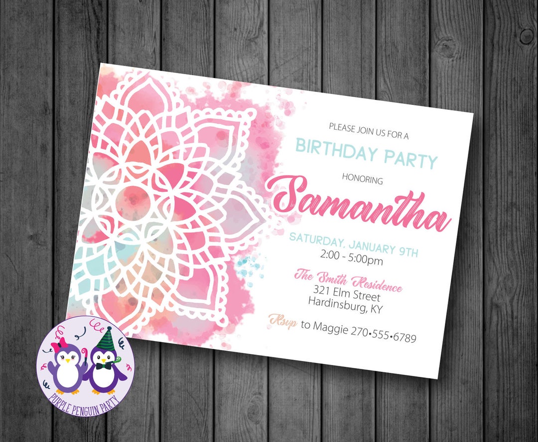 Watercolor Mandala Birthday Party Invitation Mandala Party - Etsy
