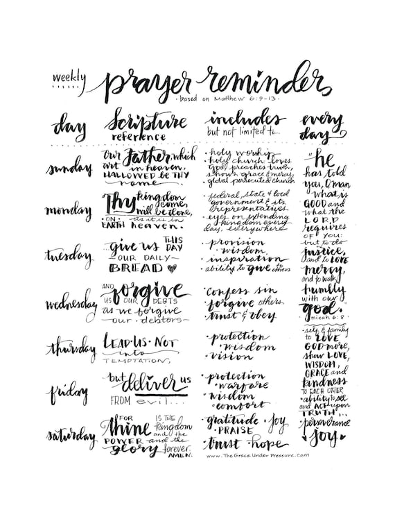 The Lord's Prayer Weekly Prayer Guide Reminder Sheet - Etsy