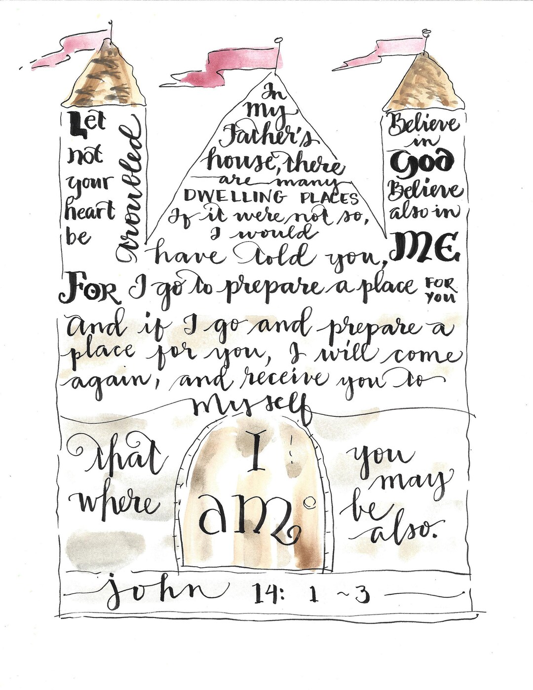 Castle in My Father's House John 14:1-3 Art Print Hand-lettered ...
