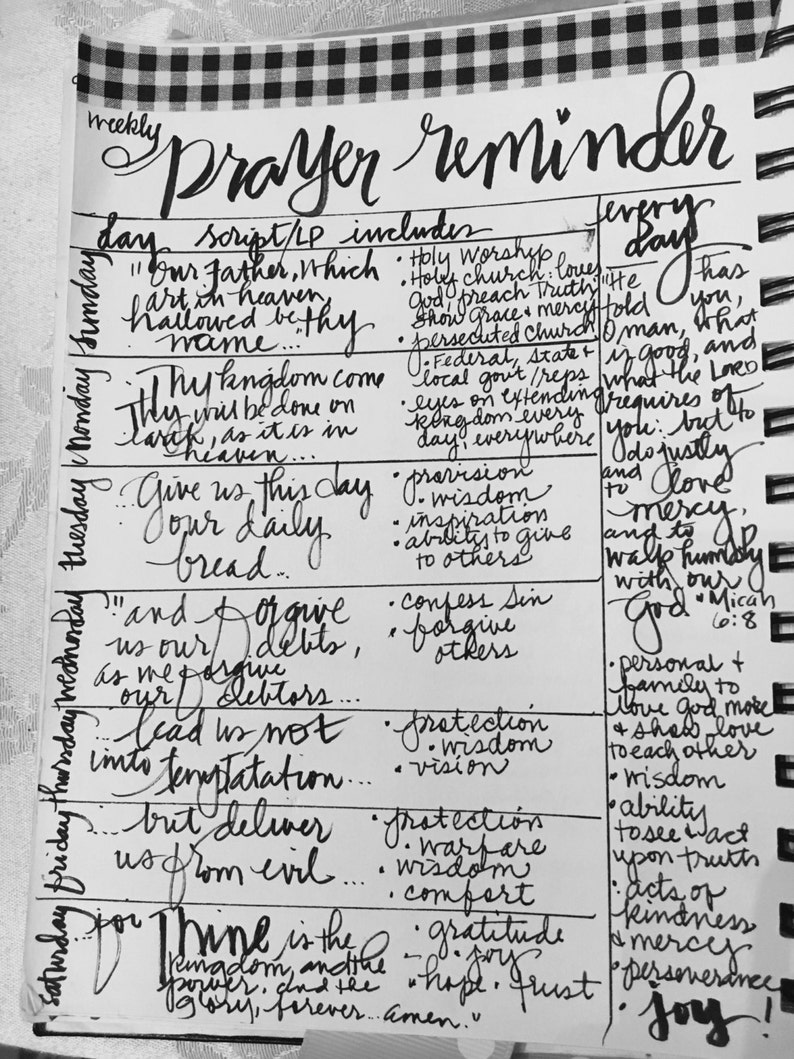 The Lord's Prayer Weekly Prayer Guide Reminder Sheet - Etsy