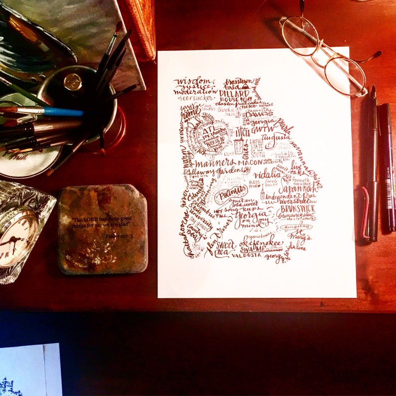 Georgia Words State Wall Art Print Calligraphy Hand-lettered | Etsy