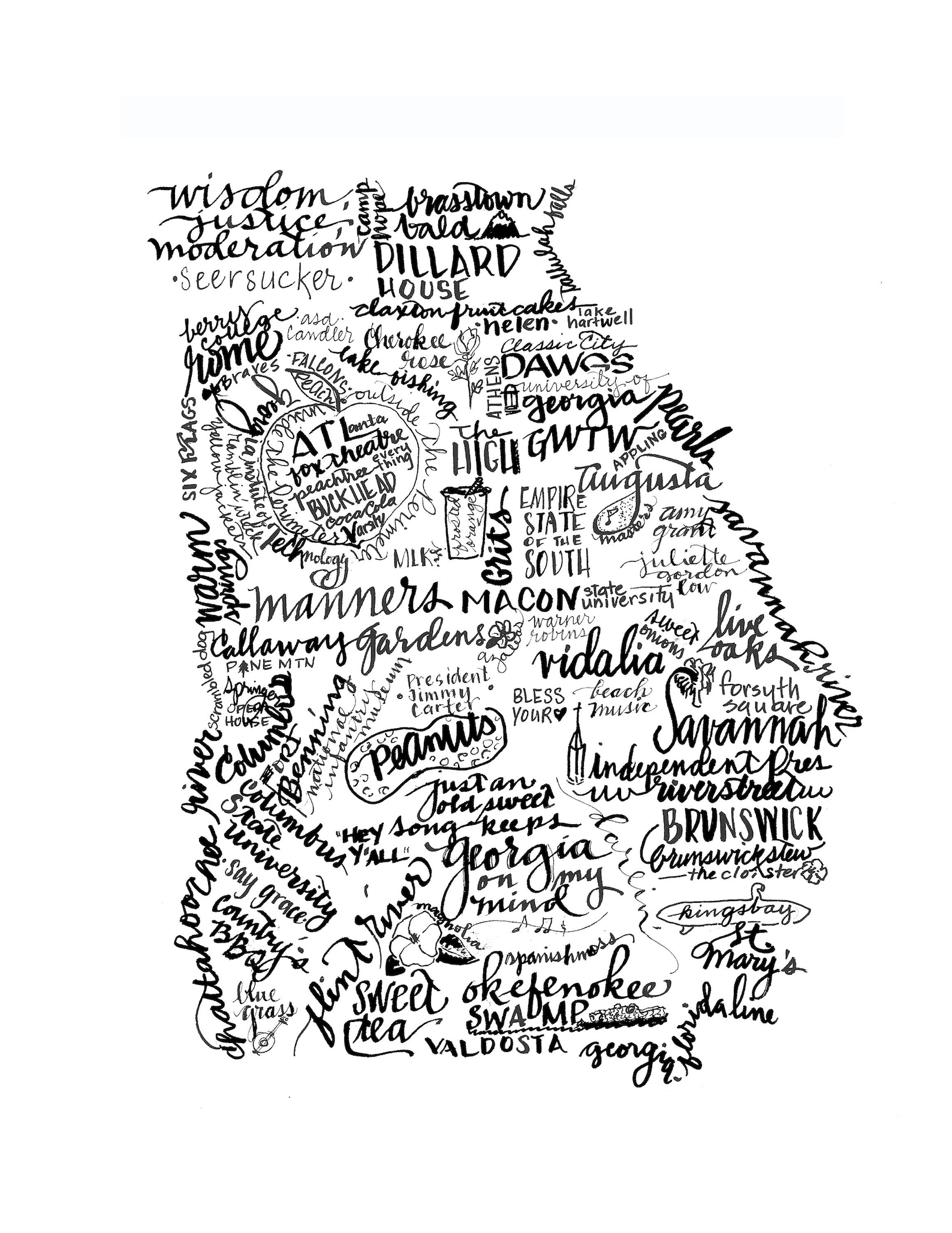 Georgia Words State Wall Art Print Calligraphy Hand-lettered 8.5" X 11 ...