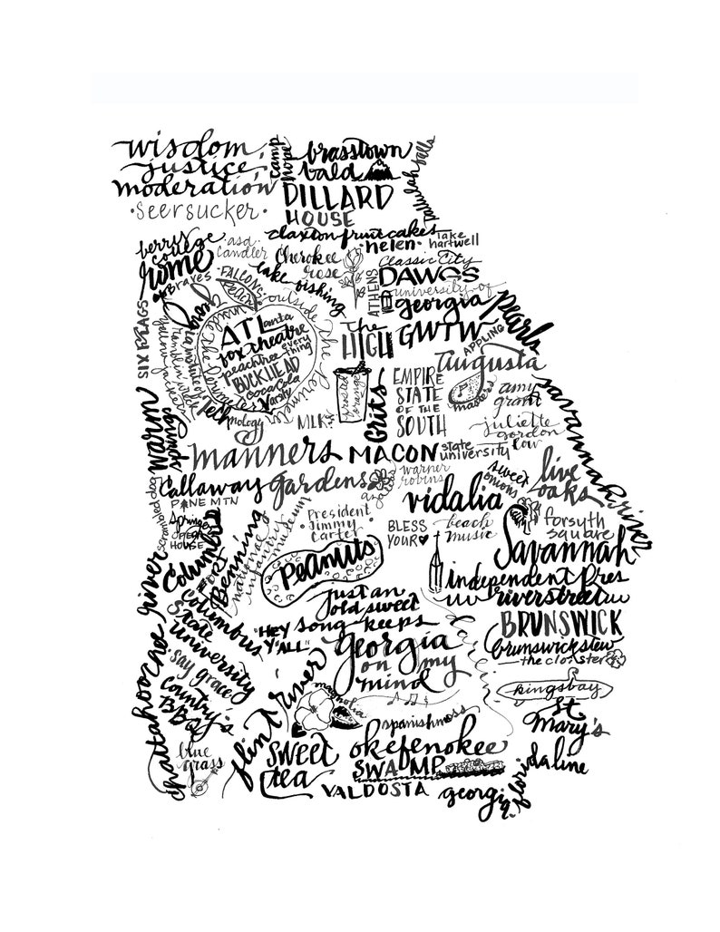 Georgia Words State Wall Art Print Calligraphy Hand-lettered 8.5" X 11 ...
