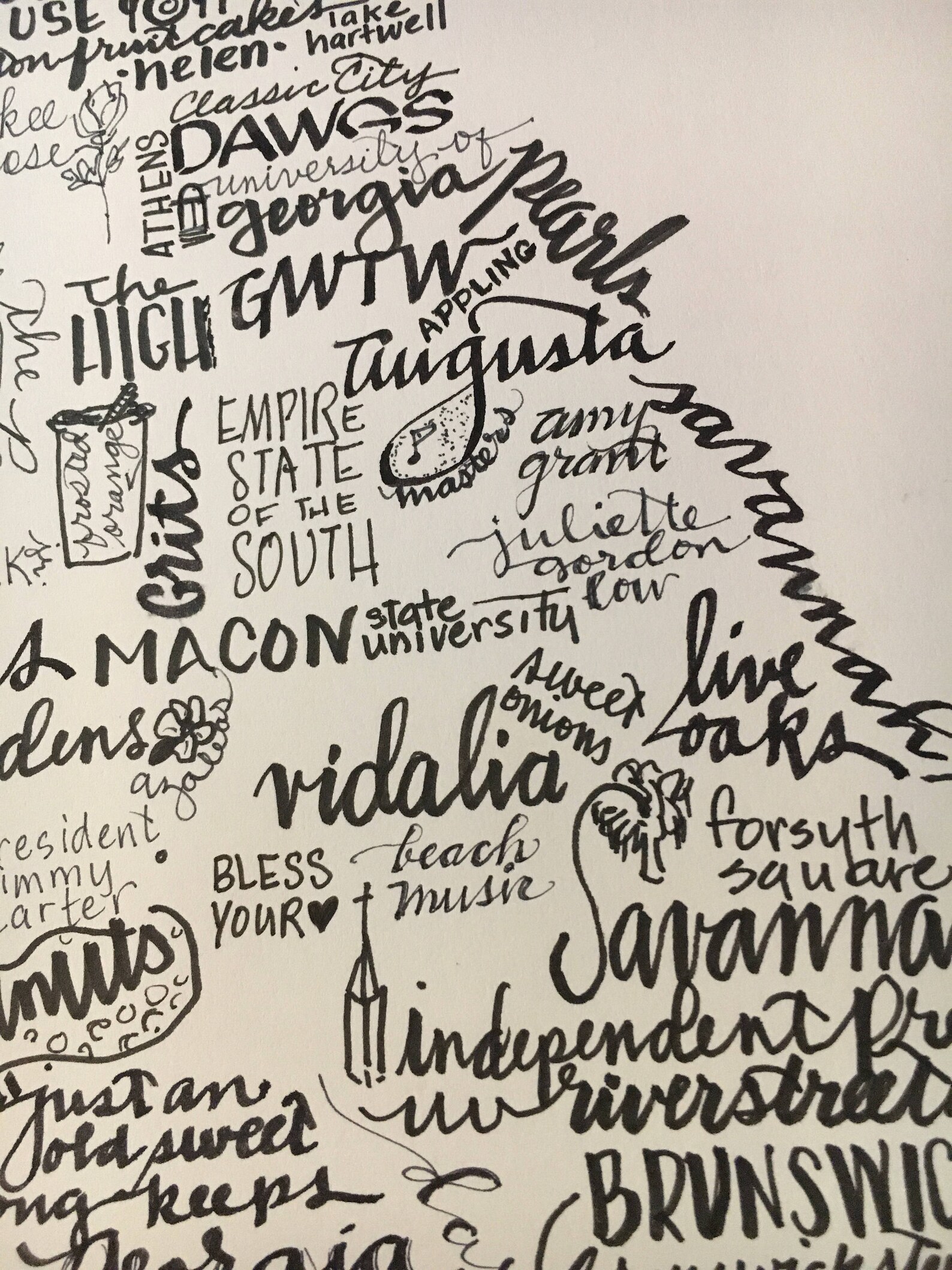 Georgia Words State Wall Art Print Calligraphy Hand-lettered 8.5" X 11 ...