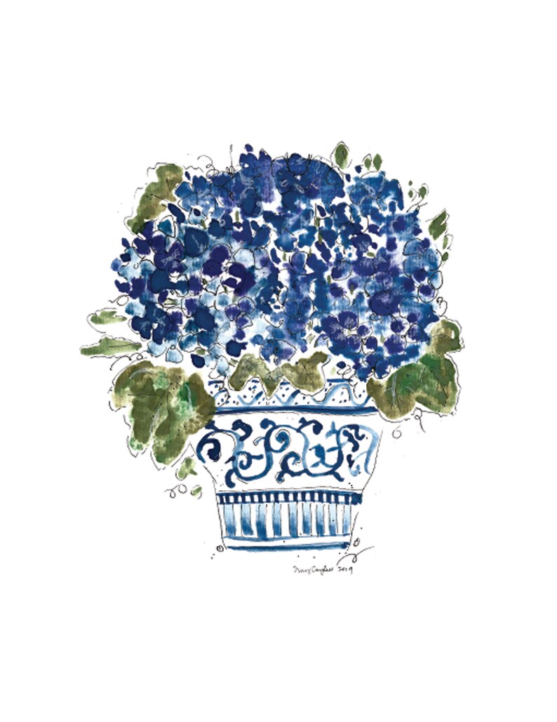 Hydrangea Chinoiserie Jenna Printvase of Blue Flowers Classic - Etsy