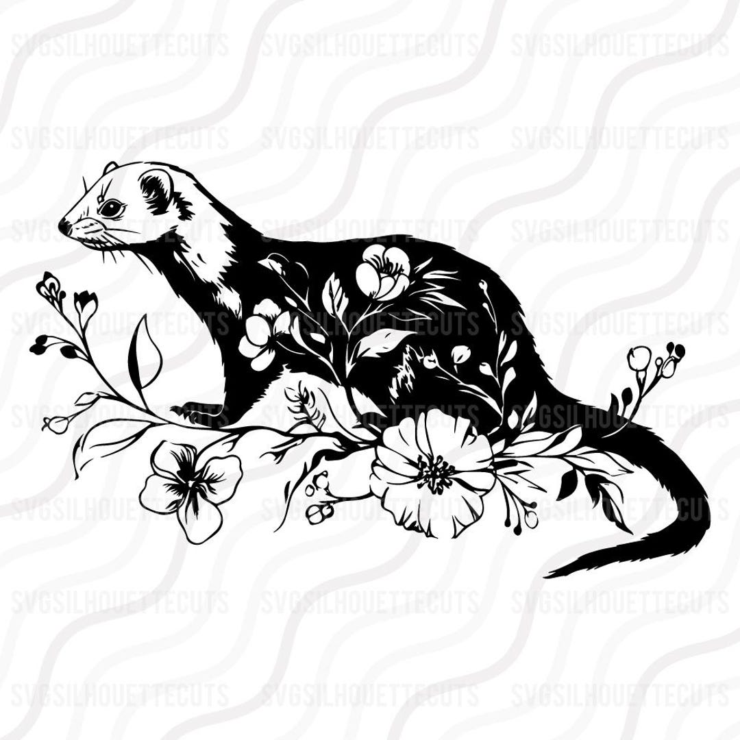 Floral Ferret SVG, Ferret Silhouette SVG: Cut File Design (digital ...