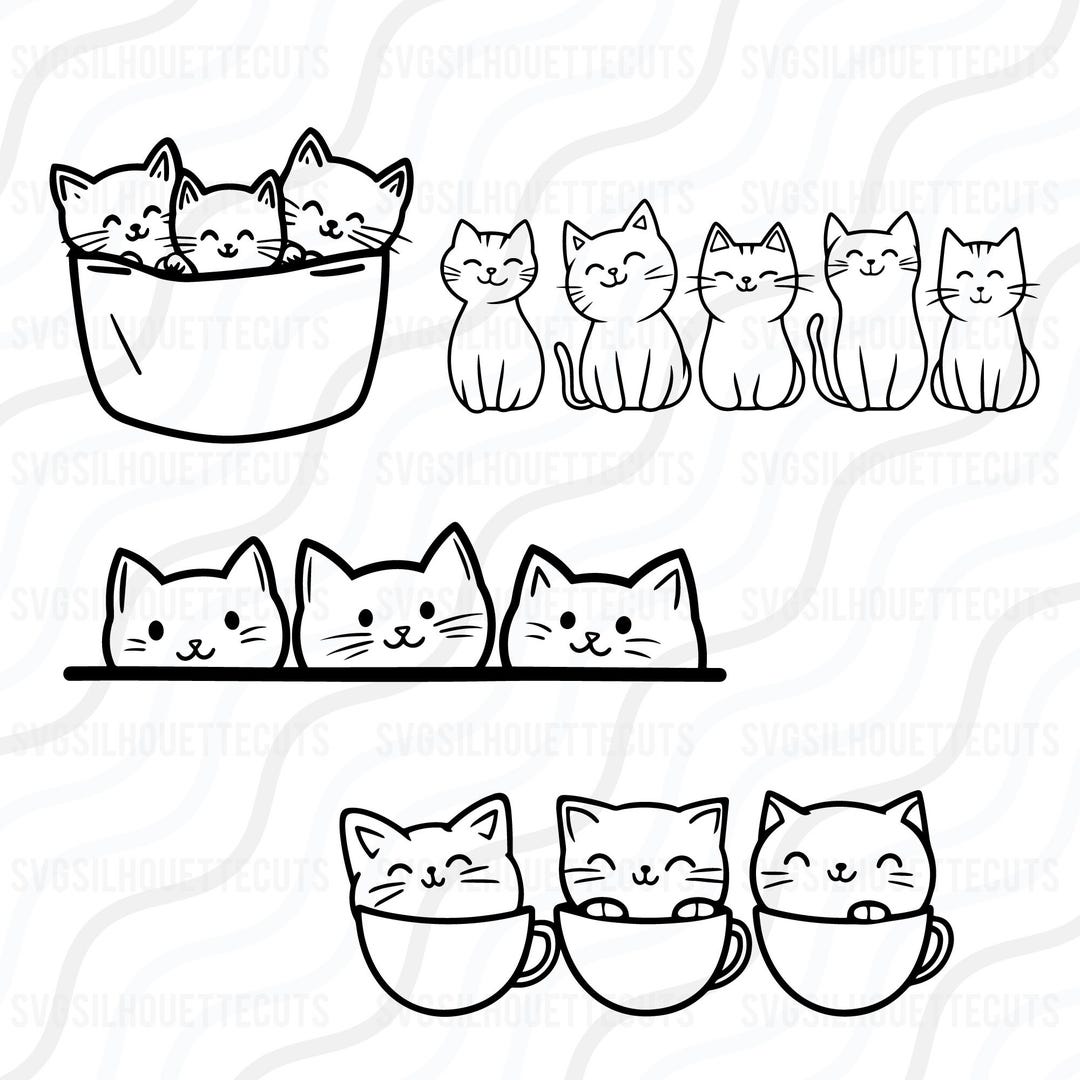 Cat Doodle SVG, Cute Cartoon Cat SVG, Cat Line Art SVG Cut Table Design ...