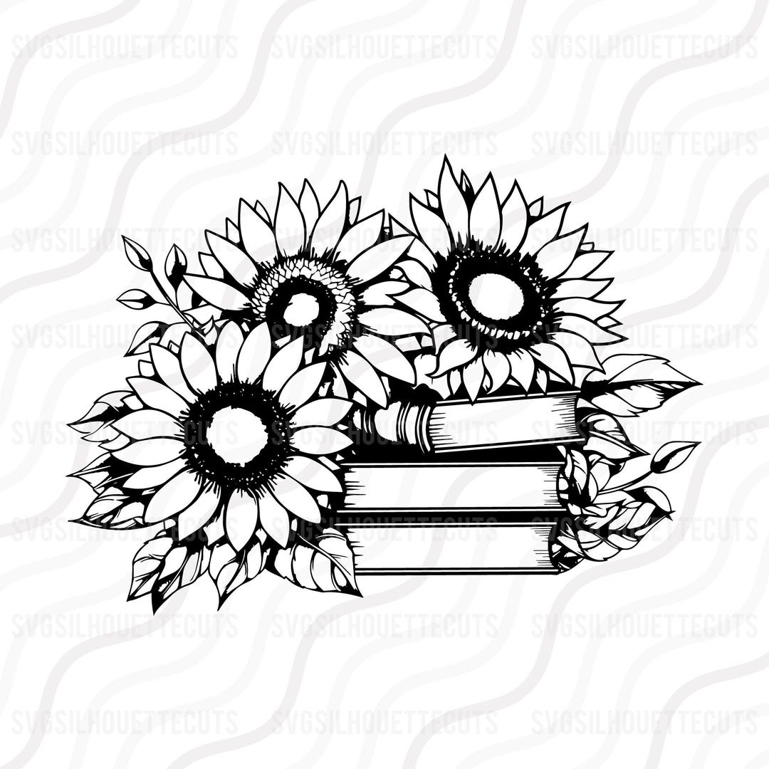 Sunflowers With Stack of Books SVG, Book Lover SVG Cut Table Design,svg ...