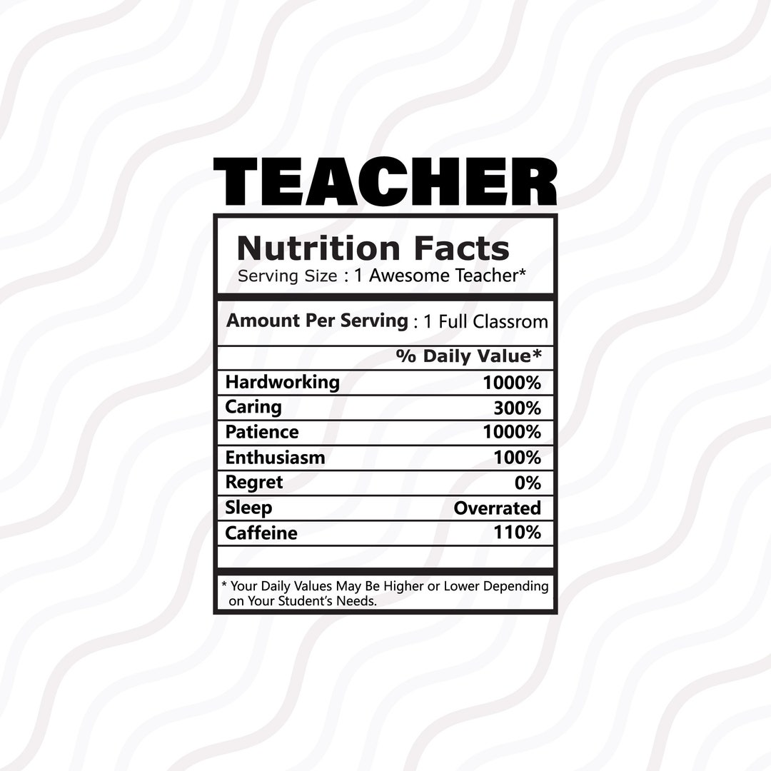 Teacher Nutrition Facts Svg,teacher Svg,teacher Saying SVG Cut Table ...