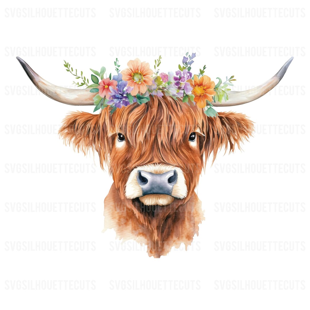 Floral Highland Cow PNG, Highland Cow Flower Png, Highland Cow PNG ...