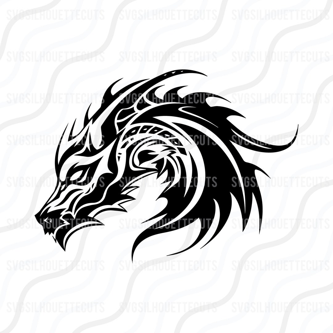 Dragon Head SVG, Tribal Dragon Svg, Dragon Silhouette Cut Table Design ...
