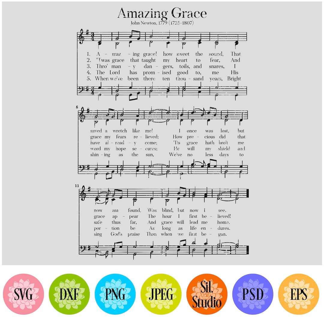 Amazing Grace Hymn Sheet Music SVG - Christian Svg - Scripture SVG ...