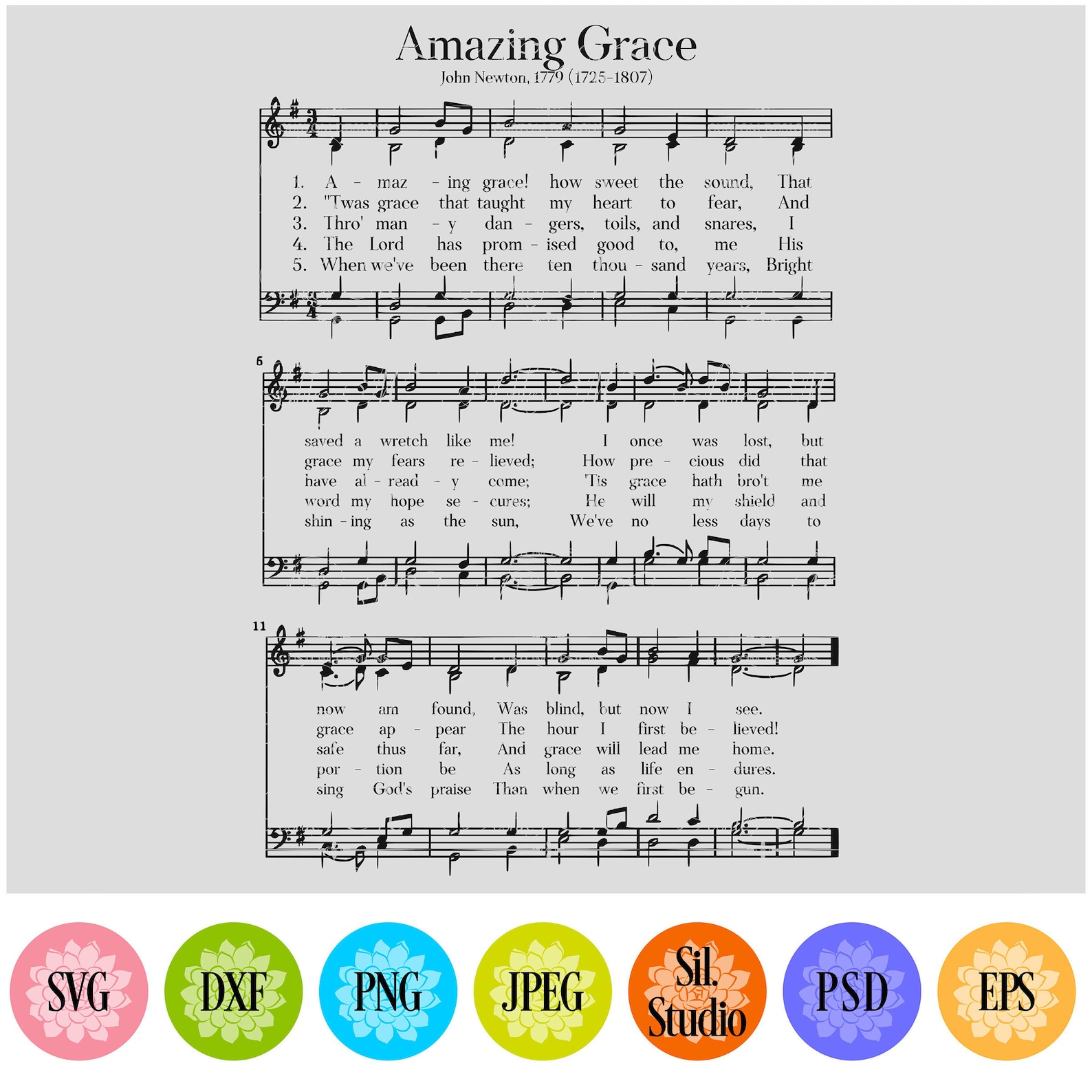 Amazing Grace Hymn Sheet Music SVG - Christian Svg - Scripture SVG ...