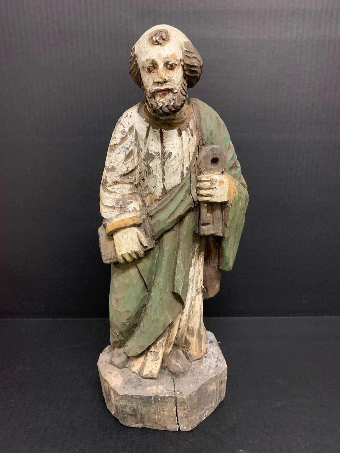 Carved Wood Religious Saint Peter Statue - Etsy