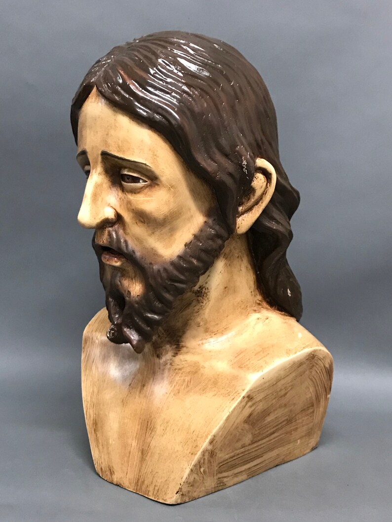 Large Solid Carved Wood Religious Saint Thomas Head Sculpture With ...