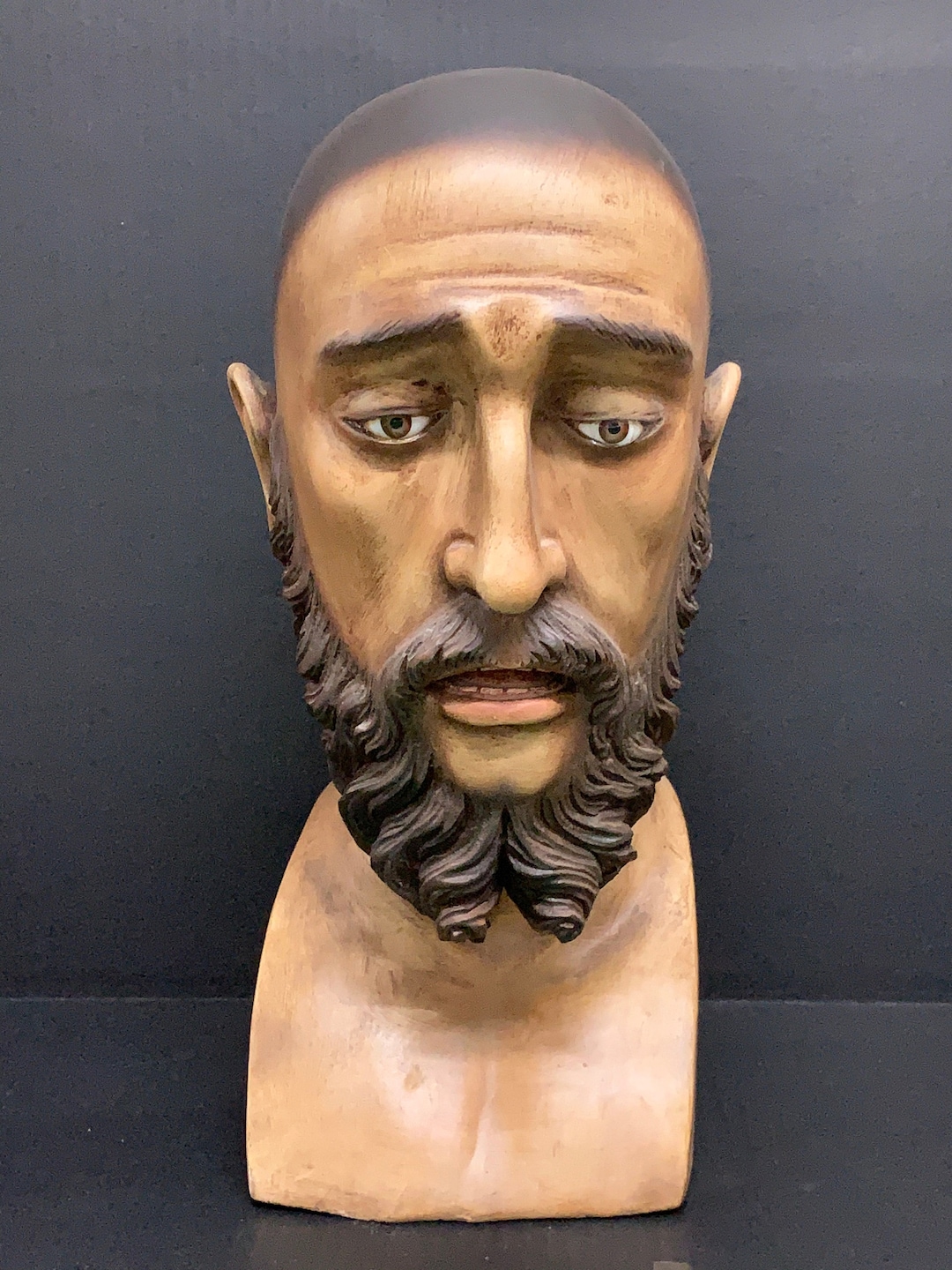 Large Solid Carved Wood Religious Saint Joseph Head Sculpture With ...