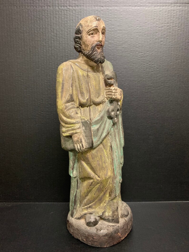 Carved Wood Religious Blessed Saint Peter Statue - Etsy