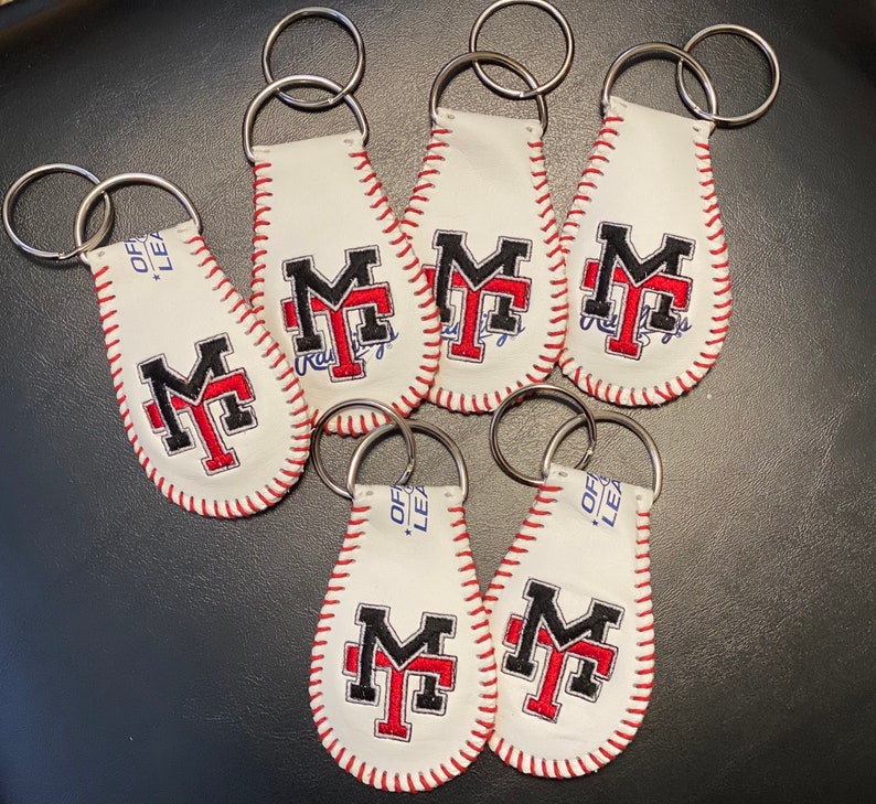 Custom Leather Embroidered Baseball Key Ring - Etsy