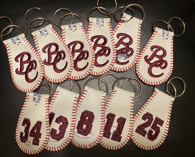 Custom Leather Embroidered Baseball Key Ring - Etsy