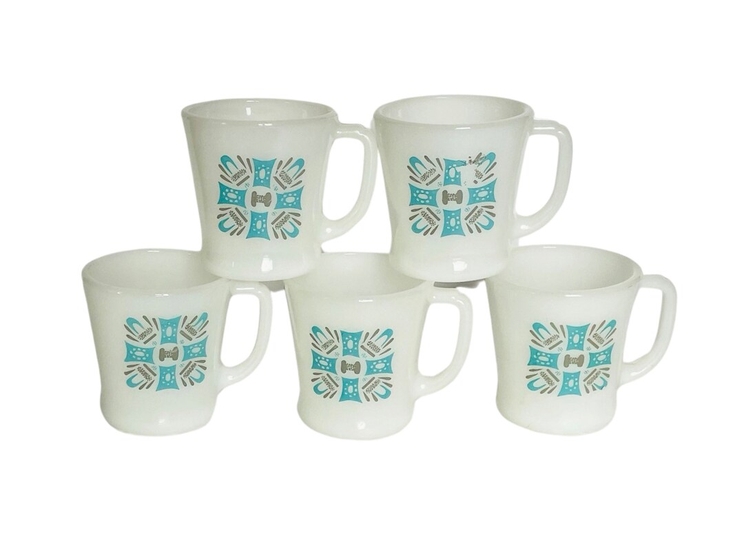 Fire King Blue Heaven Milk Glass Mugs - Etsy