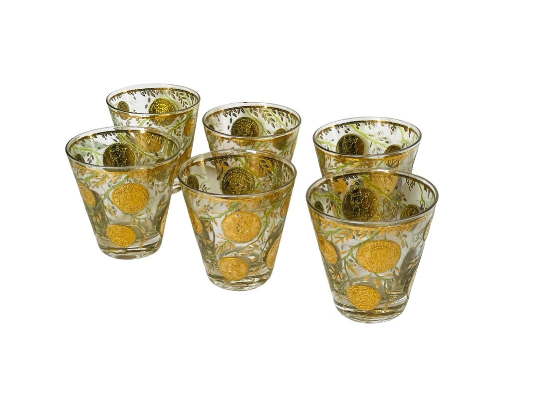 Culver Midas 22kt Gold Coins Cocktail Rocks Whiskey Glasses - Set of 6 ...