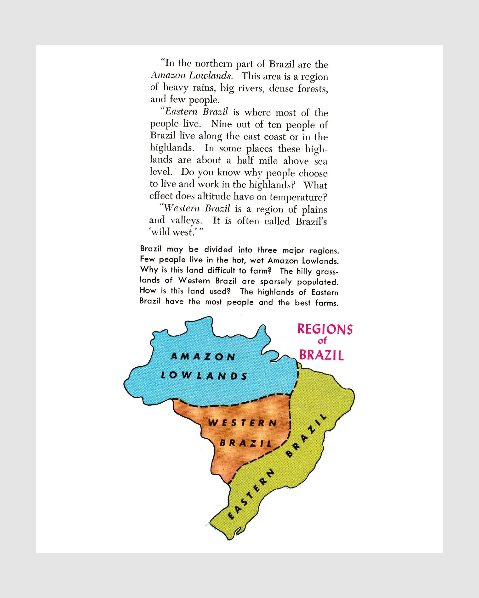DOWNLOADABLE Classroom Terrain Map of BRAZIL Vintage Geography Poster ...
