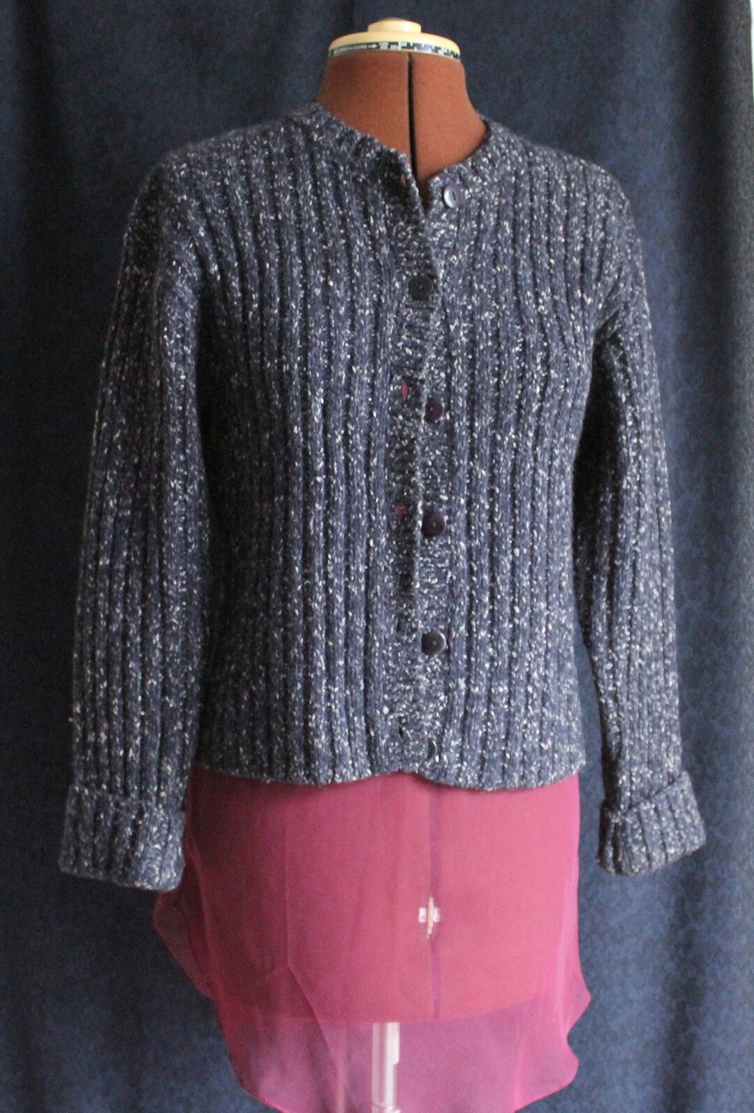 Thick Navy Blue Cropped Cardigan white Speckled Wool Blend Chunky, Boxy ...