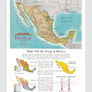 PRINTABLE Mid-century Relief Map of Mexico for Primary Grades ...