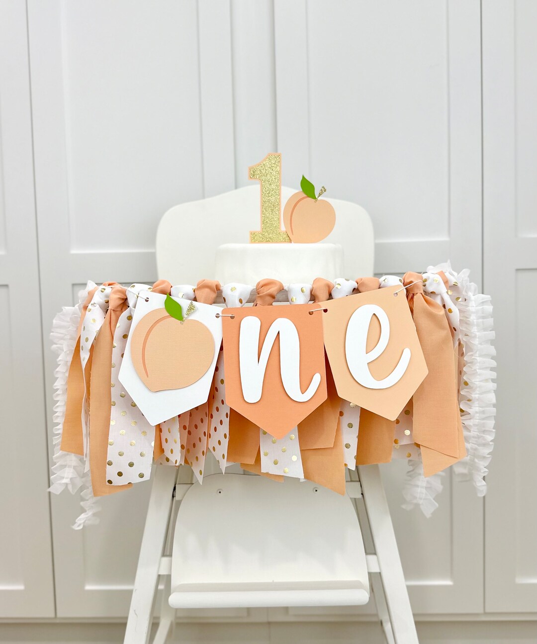 Peach 1st Birthday High Chair Banner and Fabric Garland, Sweet as a ...