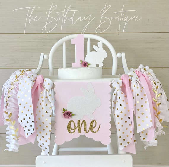 Paper & Party Supplies Pink Bunny One High Chair Banner Some Bunny is ...