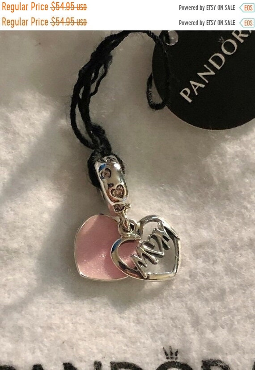 Genuine Pandora Sterling Silver Mom Script Heart Dangle Charm Bead ...