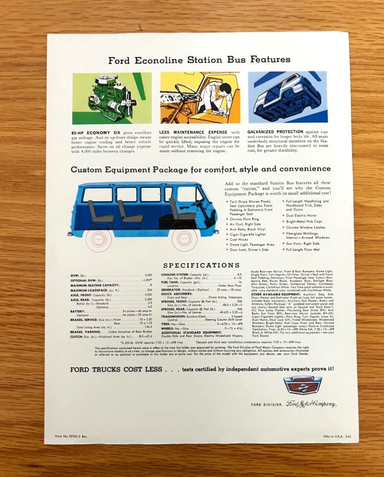 1961 Ford Econoline Station Bus - Original Dealer Showroom Sales ...
