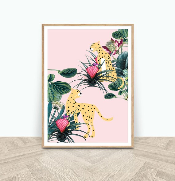 Cheetah Jungle Wall Print Jungle Themed Decor Botanical | Etsy