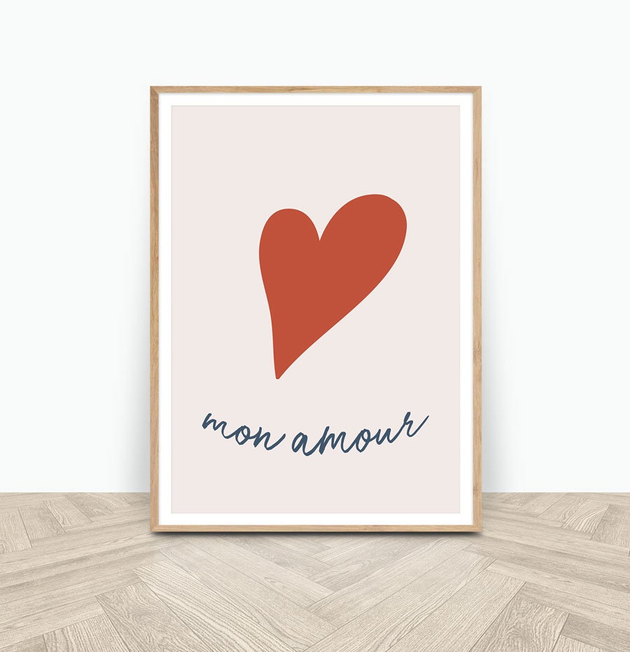 Love Heart Print Mon Amour Print Printable Wall Art - Etsy UK