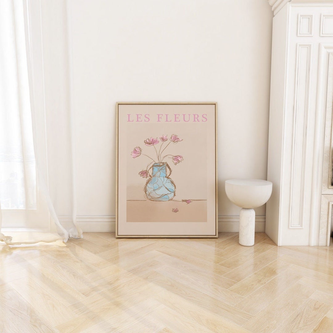 Les Fleurs Illustrated Poster - Floral Wall Print - Pink Wall Art ...