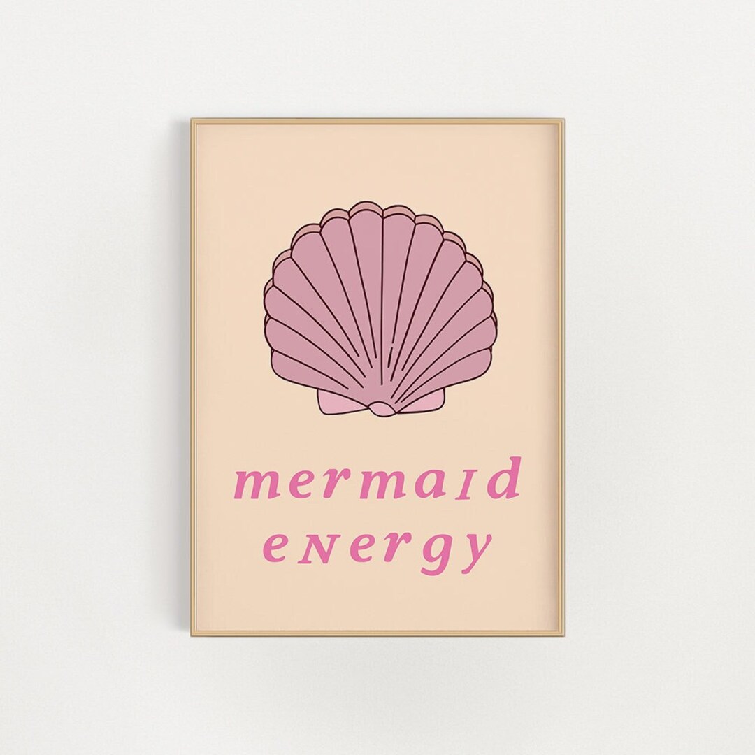 Mermaids Clam Shell Wall Art Print Pink Mermaid Energy Poster Home ...