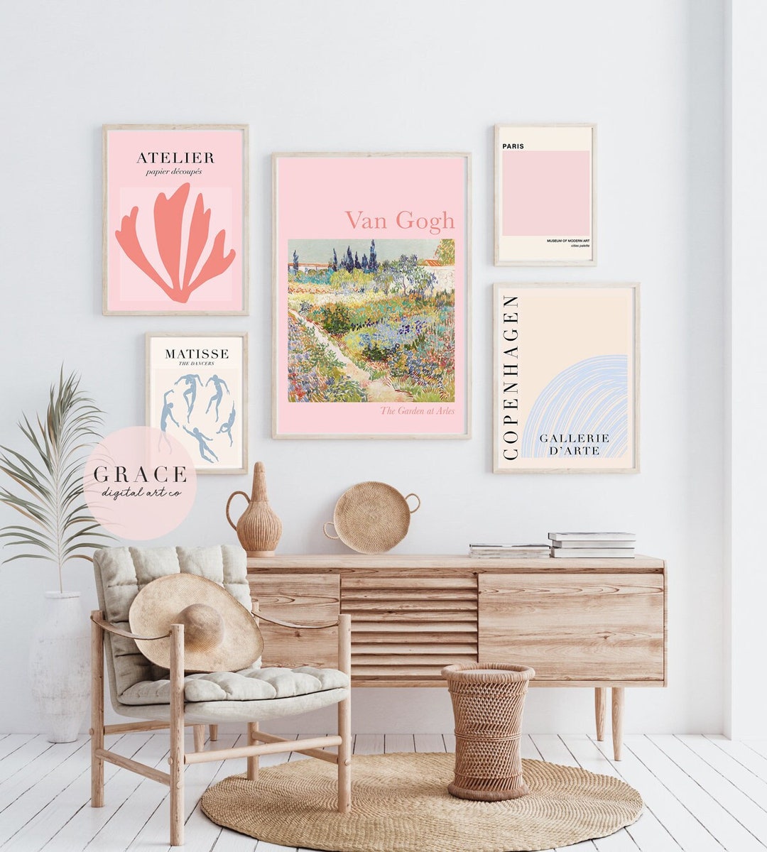 Pink Wall Prints 5 PRINTABLES Wall Decor Dorm Decor Wall Poster Set ...