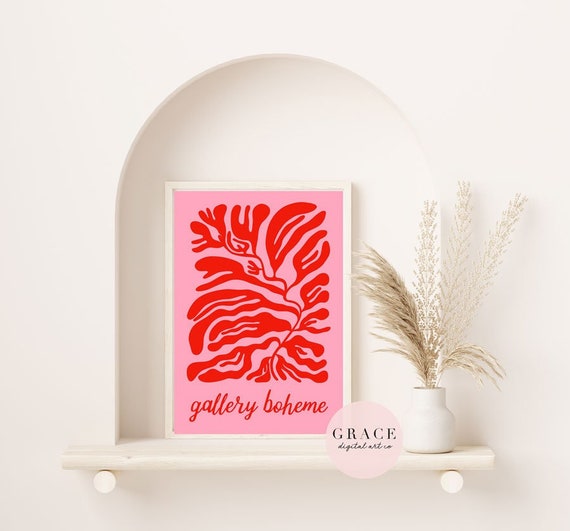 Pink and Red Illustrated Poster Floral Wall Print - Etsy