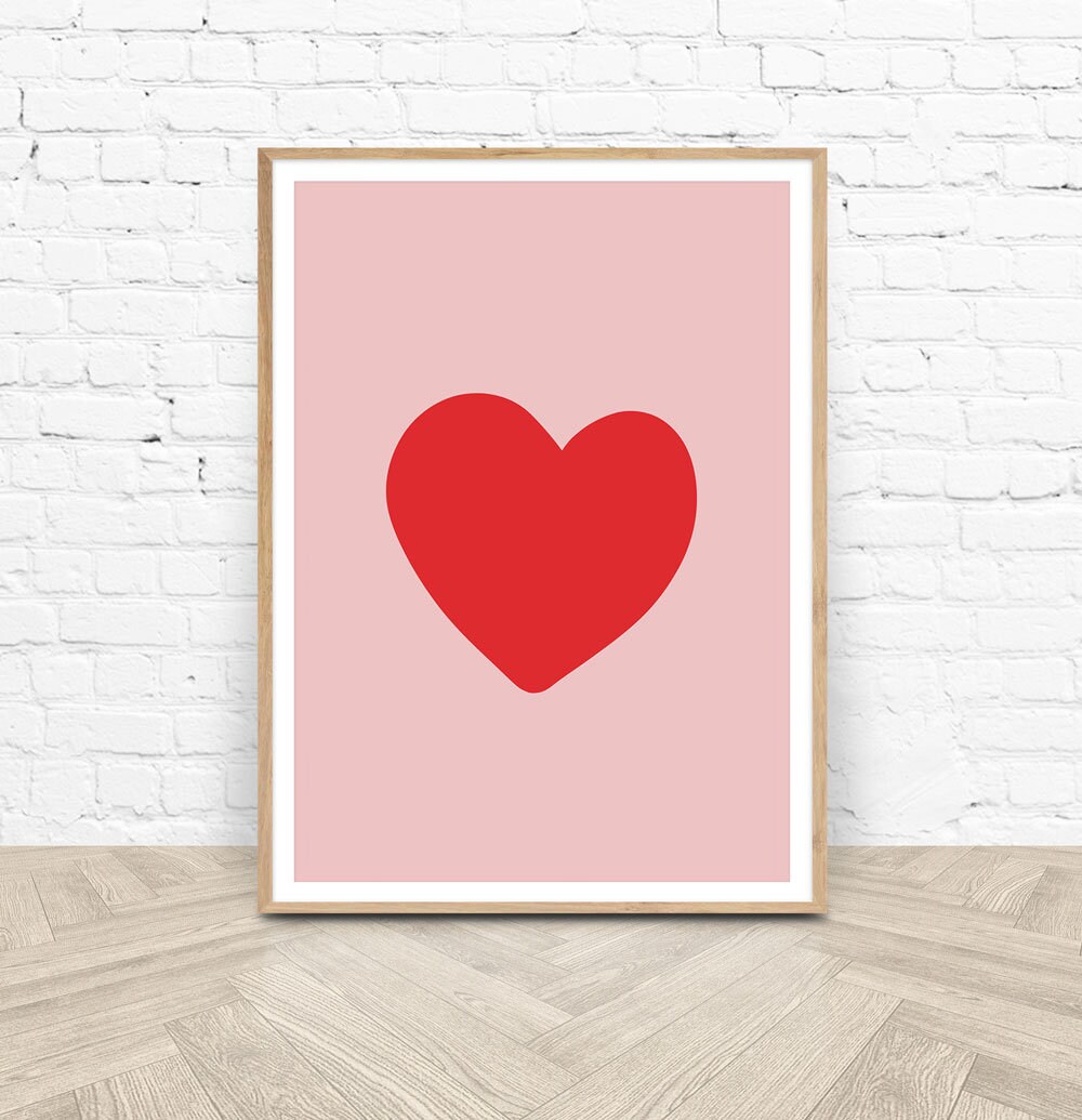 Love Heart Print Pink Print Printable Wall Art Digital - Etsy