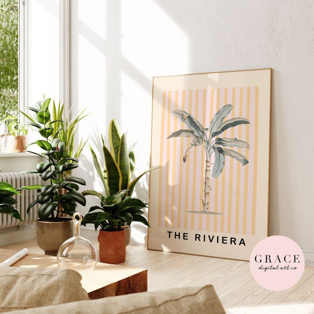 Striped Palm Tree Wall Art Print Palm Tree Poster Pink and - Etsy