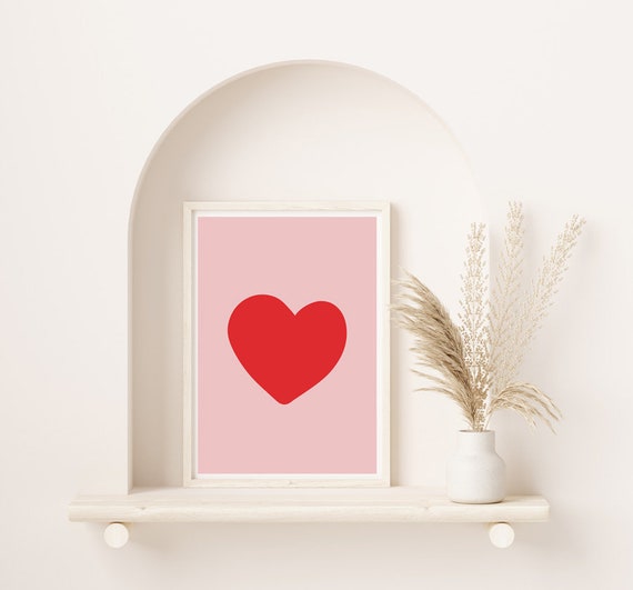 Love Heart Print Pink Print Printable Wall Art Digital - Etsy