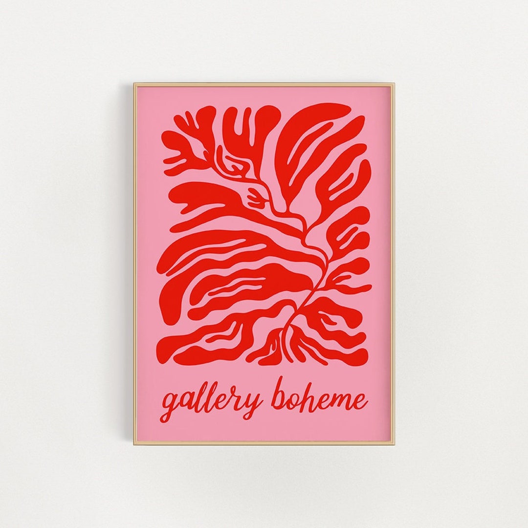 Pink and Red Illustrated Poster Floral Wall Print Printable Art Digital ...