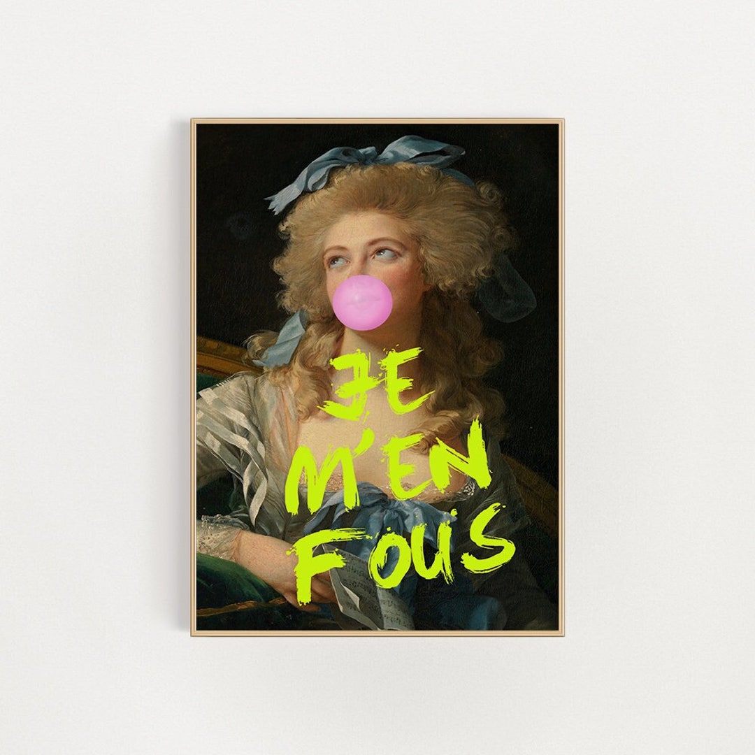 Je Men Fous Bubble Gum Portrait Wall Art Print Altered Art Printable