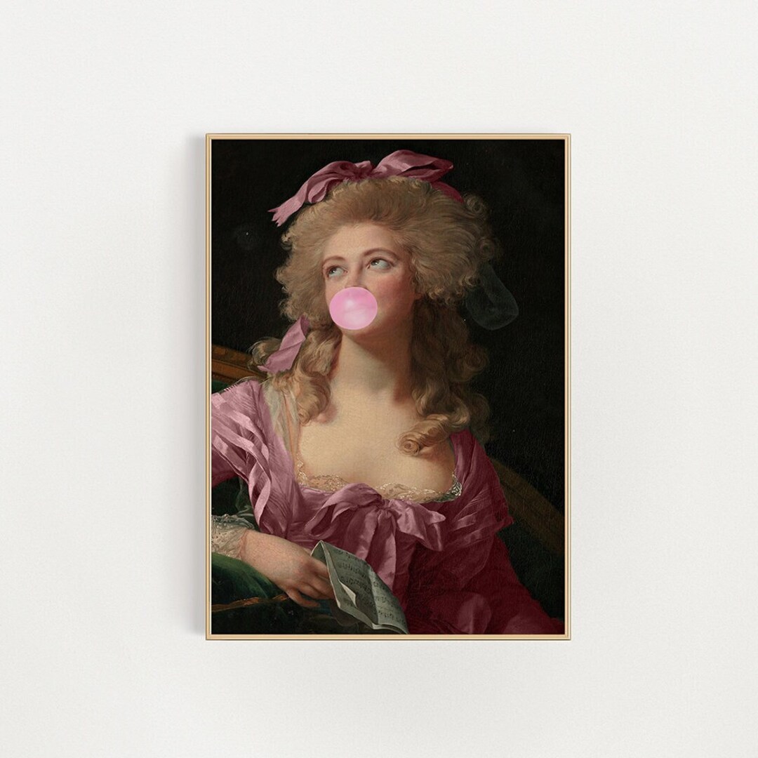 Pink Bubble Gum Print Girly Decor Altered Art Printable Poster Vintage
